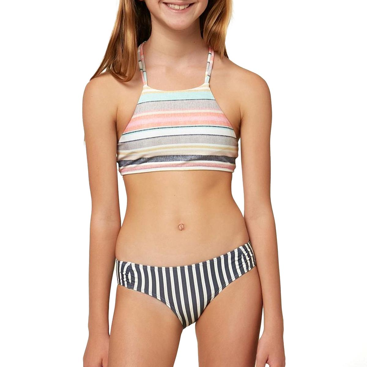 O Neill Girl S Cruz Stripe Braided Strap Hi Neck Set Sun Ski Sports