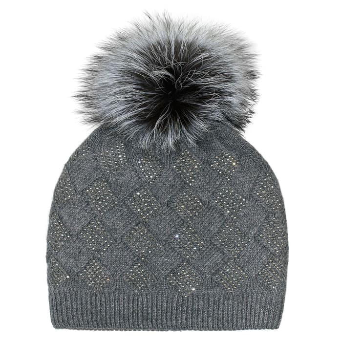 Mitchie's Matchings Women's Snap On Fox Pom Knit Beanie - Sun & Ski Sports