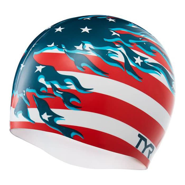 TYR Wrinkle-Free Silicone Blazing Patriot Swim Cap - Sun & Ski Sports