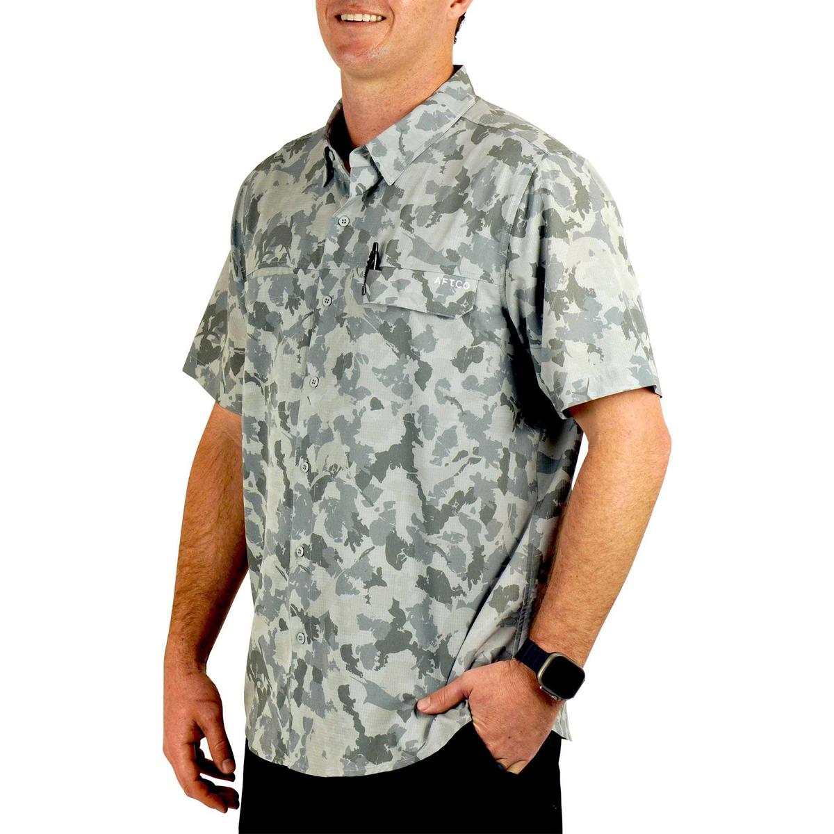 AFTCO Men's Air-O Mesh Printed SS Button Down Shirt - Sun & Ski Sports