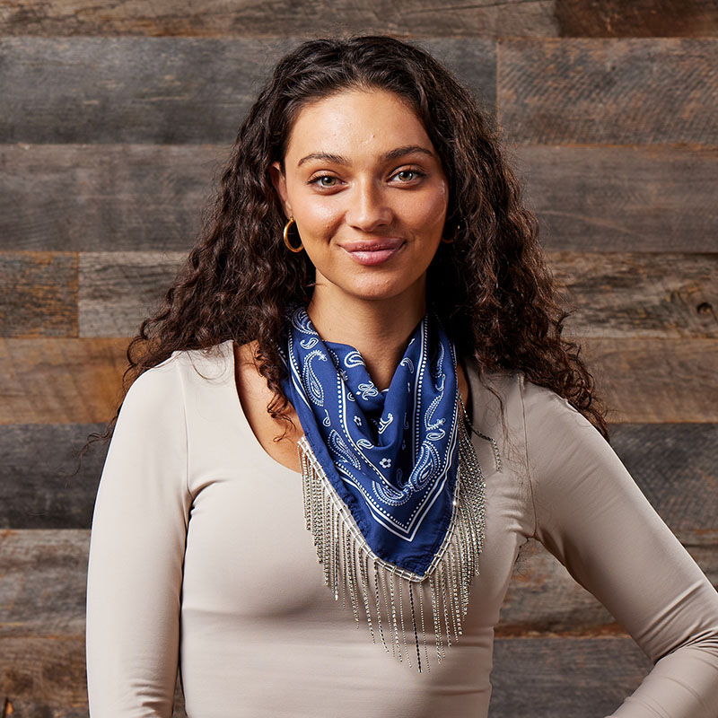Navy Fringe Rhinestone Neck Scarf - Cracker Barrel