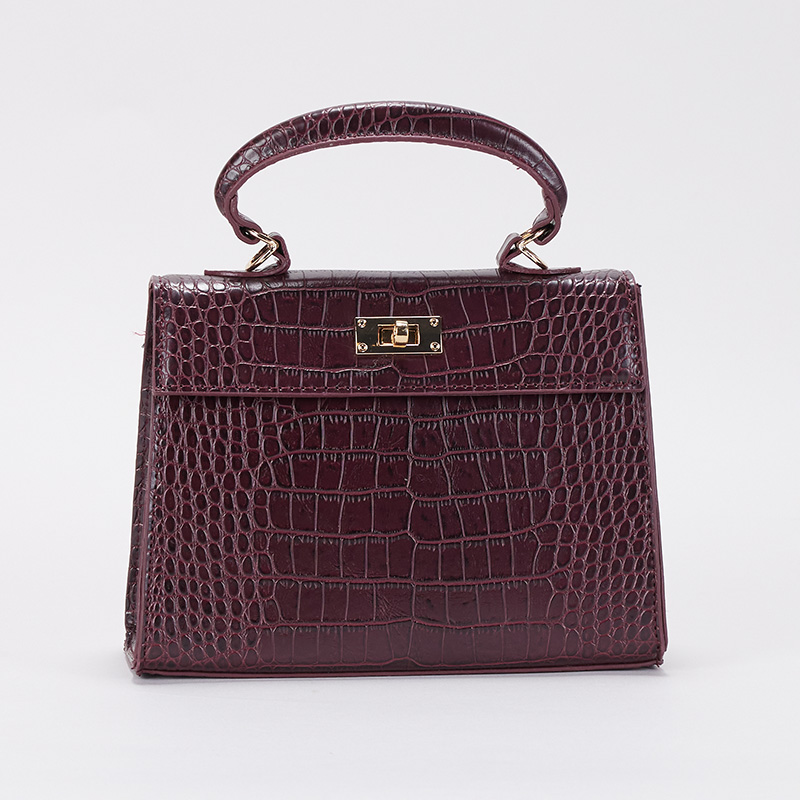 Burgundy Croc Satchel with Flap - Cracker Barrel