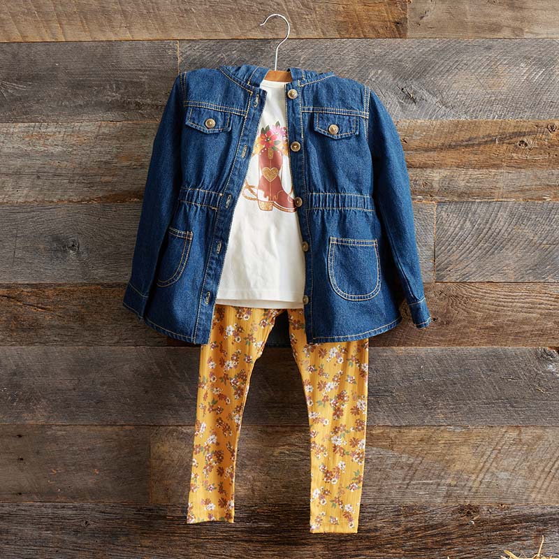 Toddler 3 Piece Denim Jacket, Screen Tee, and Legging Set - Cracker Barrel