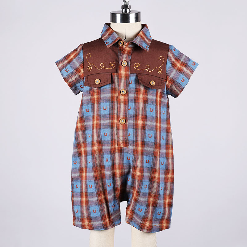 Infant Woven Plaid Western Romper Horse - Cracker Barrel