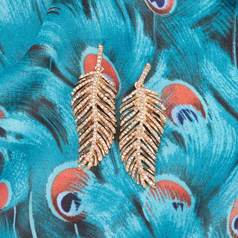 Gold Bling Feather Drop Earrings - Cracker Barrel