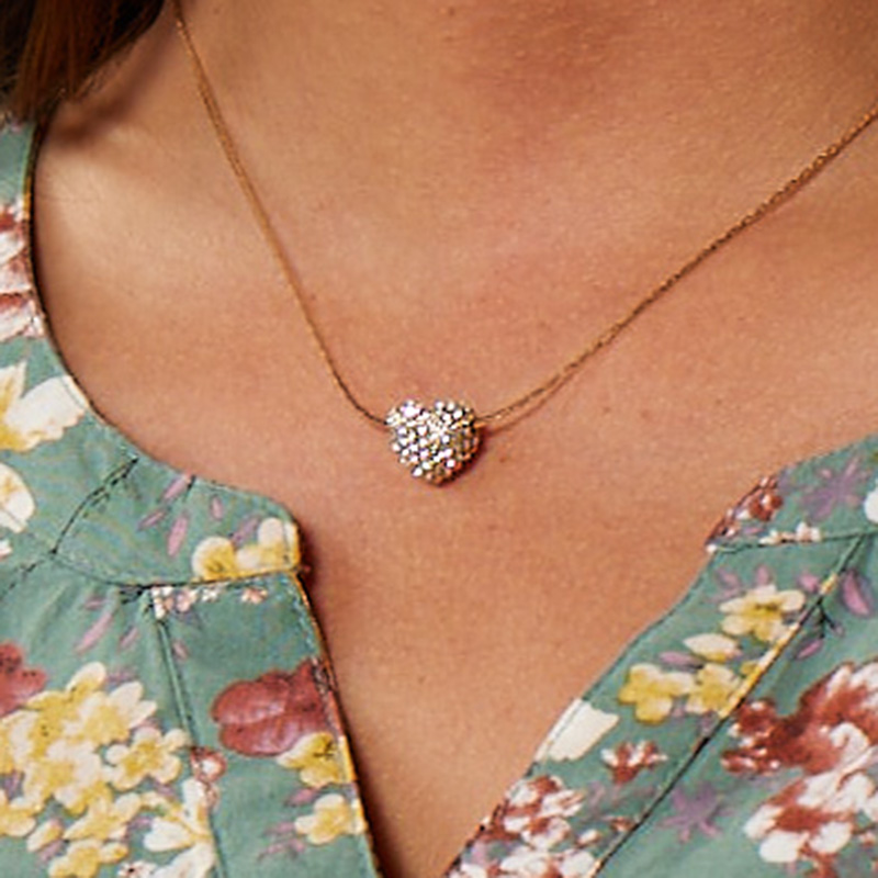 Gold Pave Puff Heart Pendant Necklace - Cracker Barrel