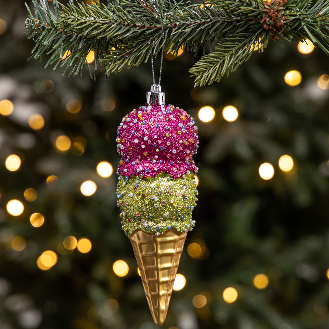 Glitter Ice Cream Cone Ornament - Cracker Barrel