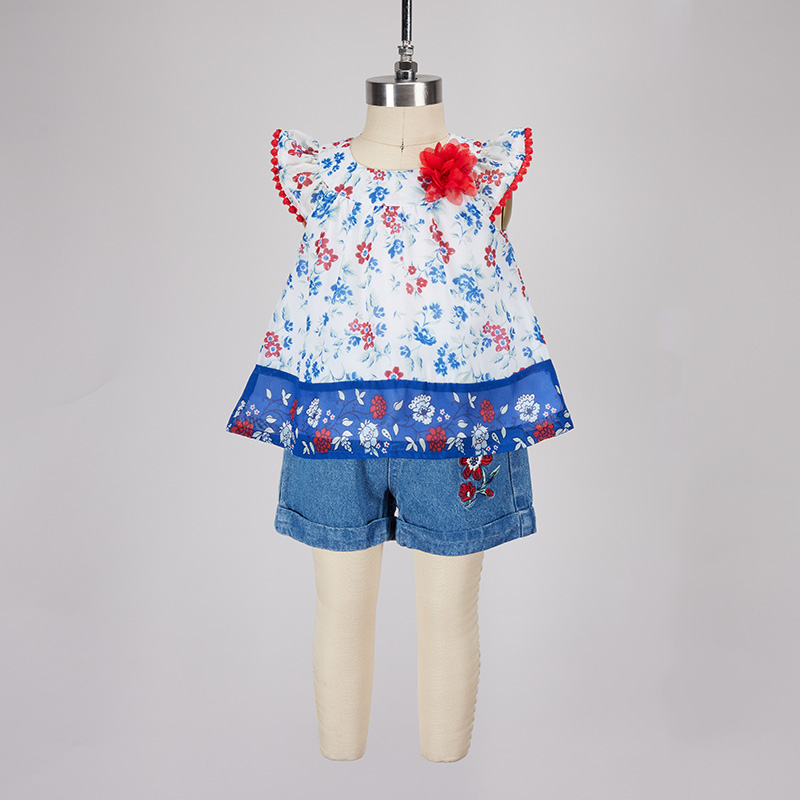 Infant Chiffon Floral Top and Denim Short Set - Cracker Barrel