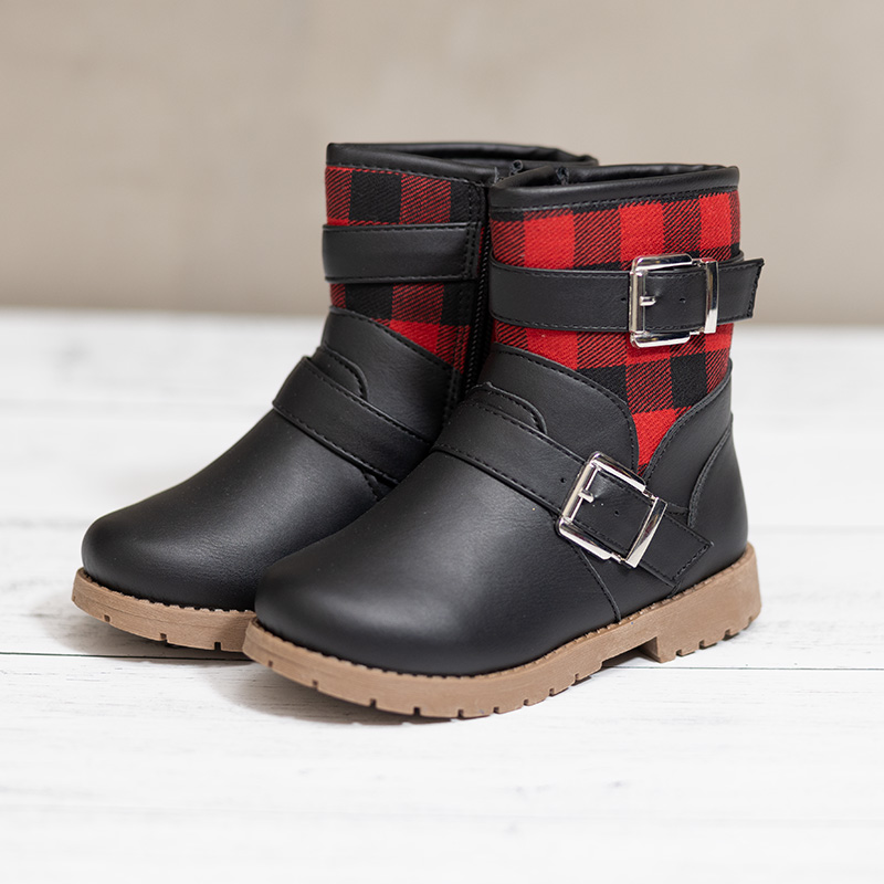 Toddler Buffalo Check and Black Boots - Cracker Barrel