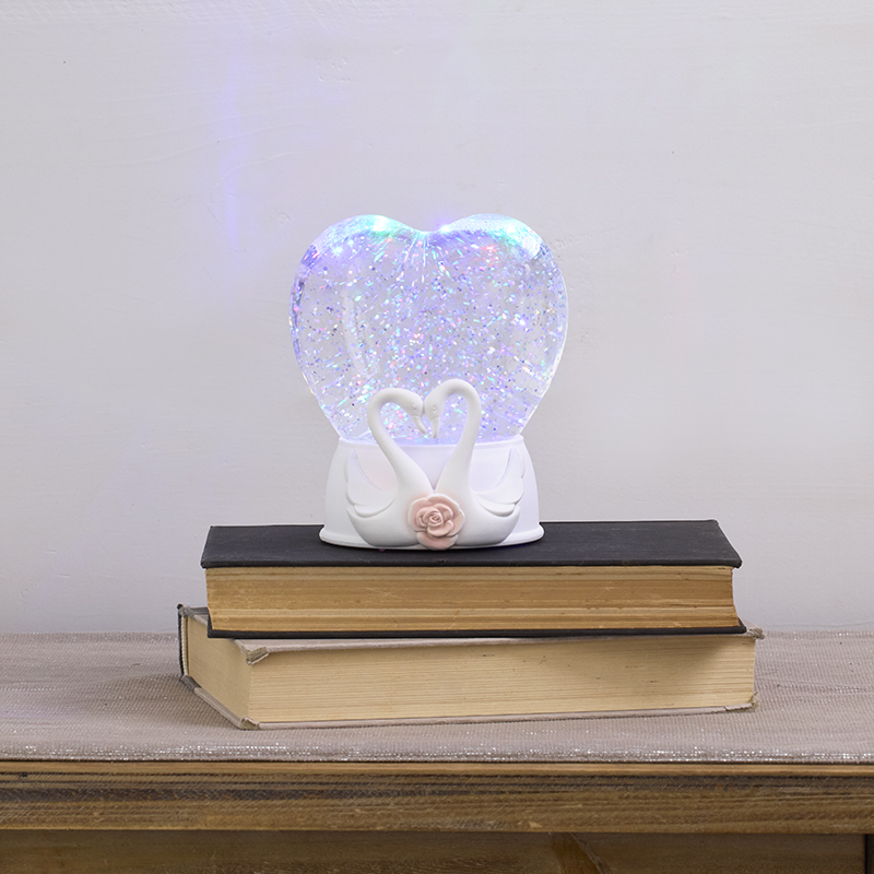 Swans Heart Shaped Glitter Globe - Cracker Barrel
