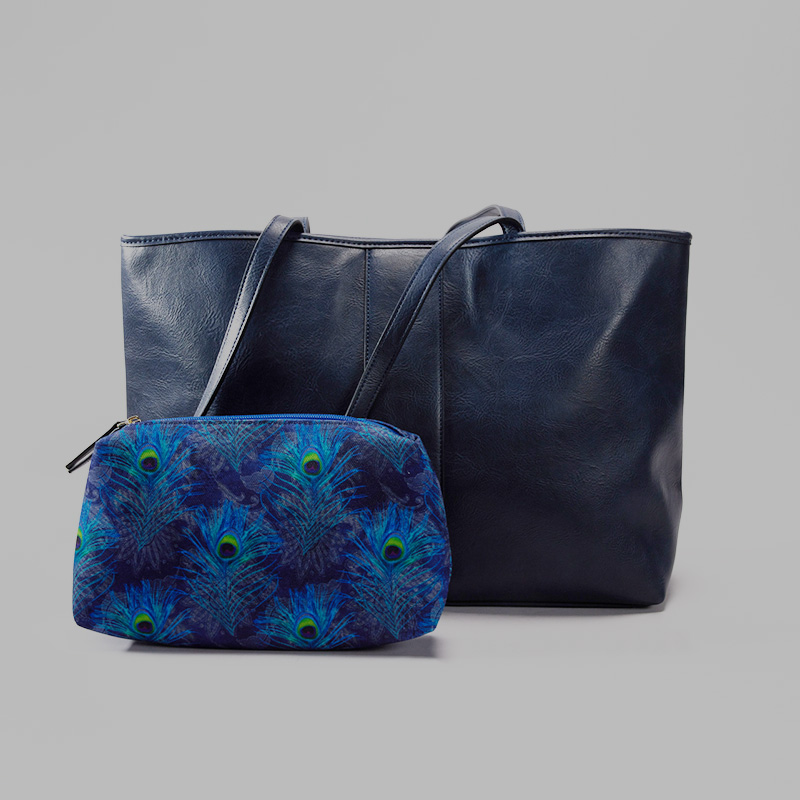 Navy Blue and Peacock Print 2-in-1 Bag - Cracker Barrel