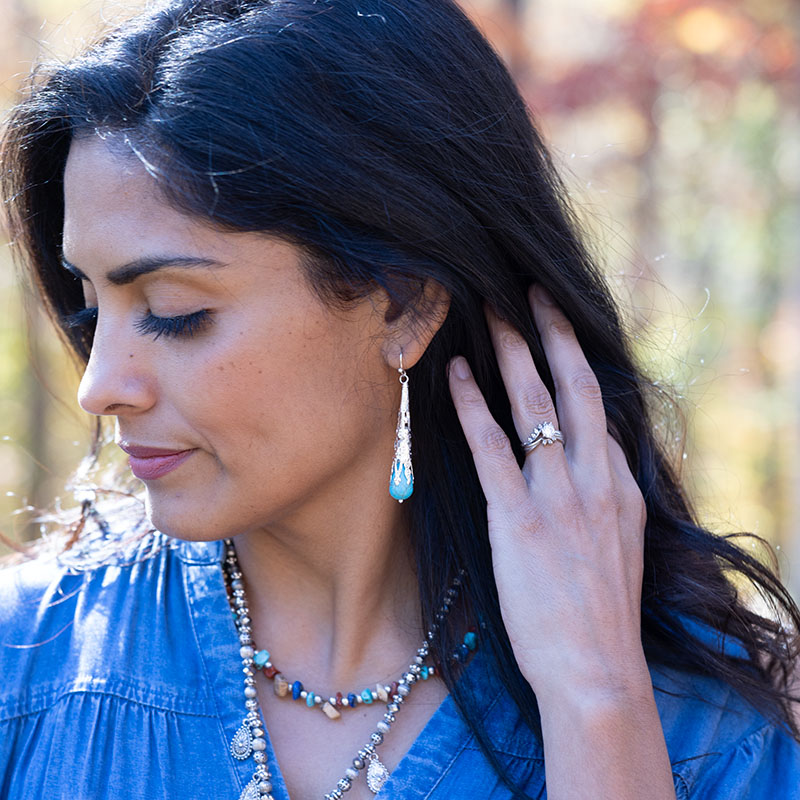 Silver Turquoise Scroll Drop Earrings - Cracker Barrel
