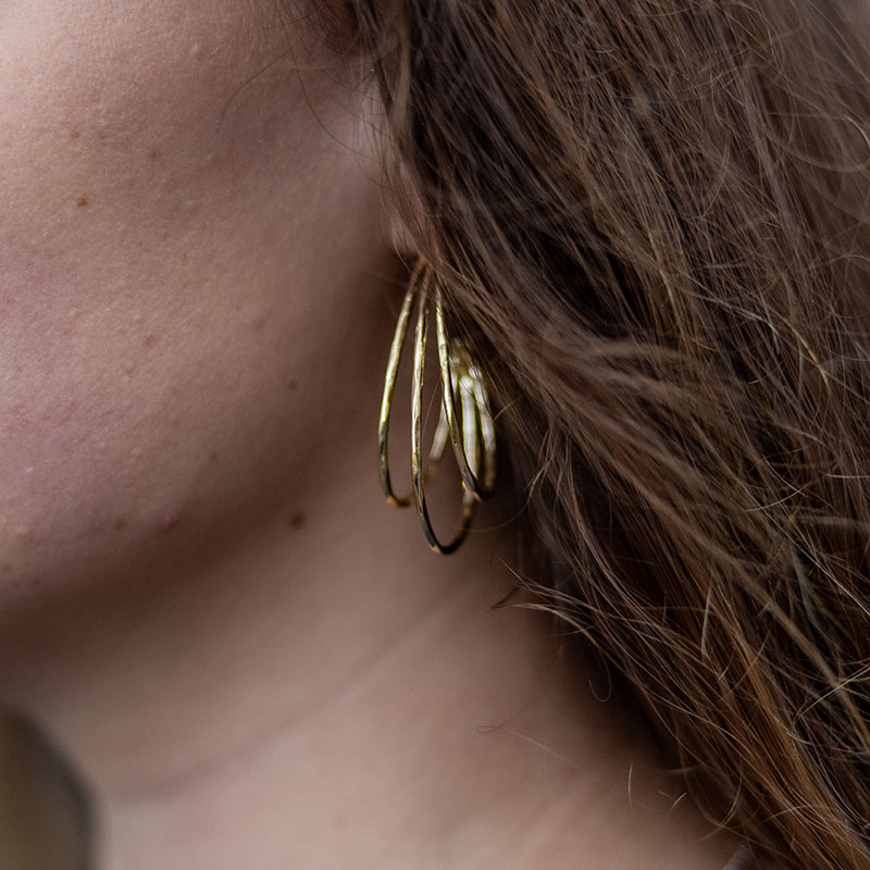 Gold Hammered Metal 3-Wire Hoops - Cracker Barrel