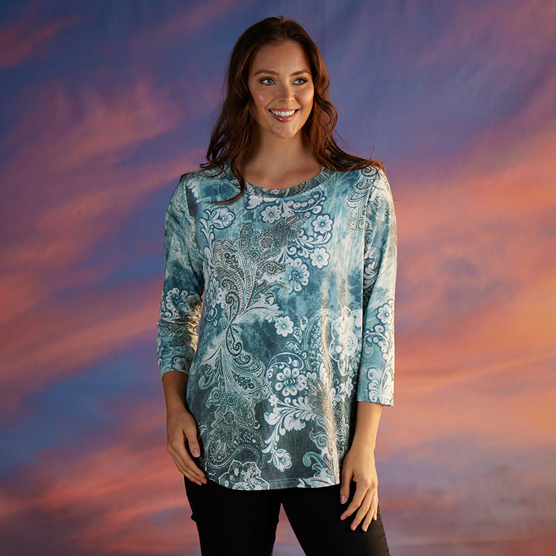 Green Floral Burnout Top - Cracker Barrel