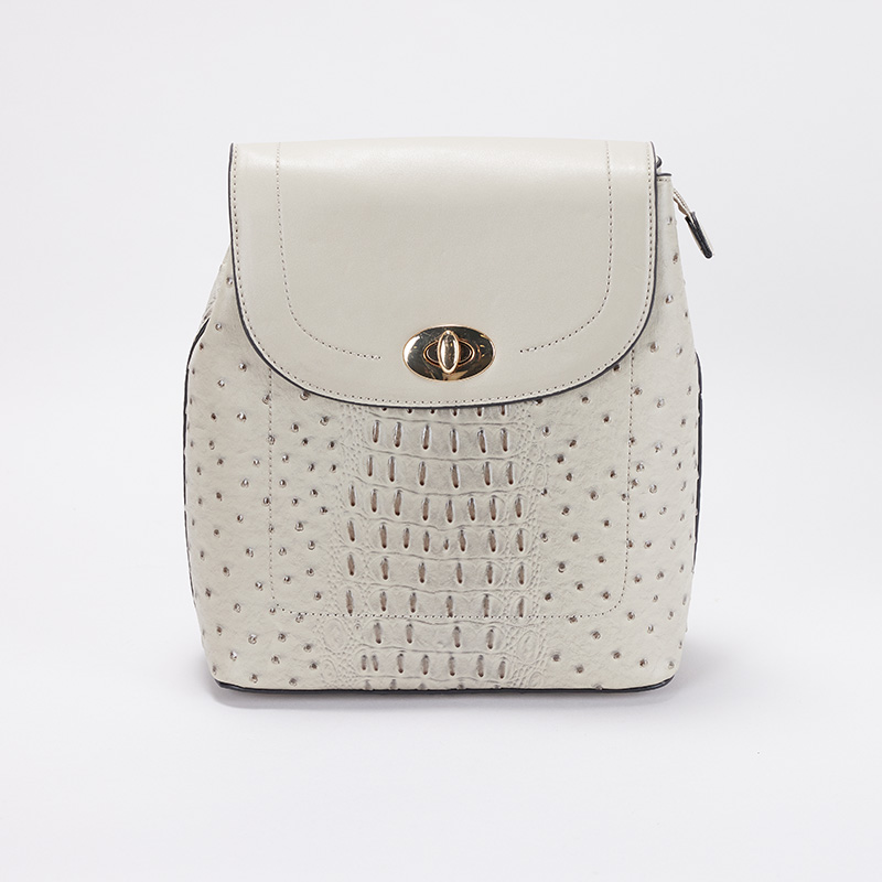 Gray Ostrich Backpack with Flap - Cracker Barrel
