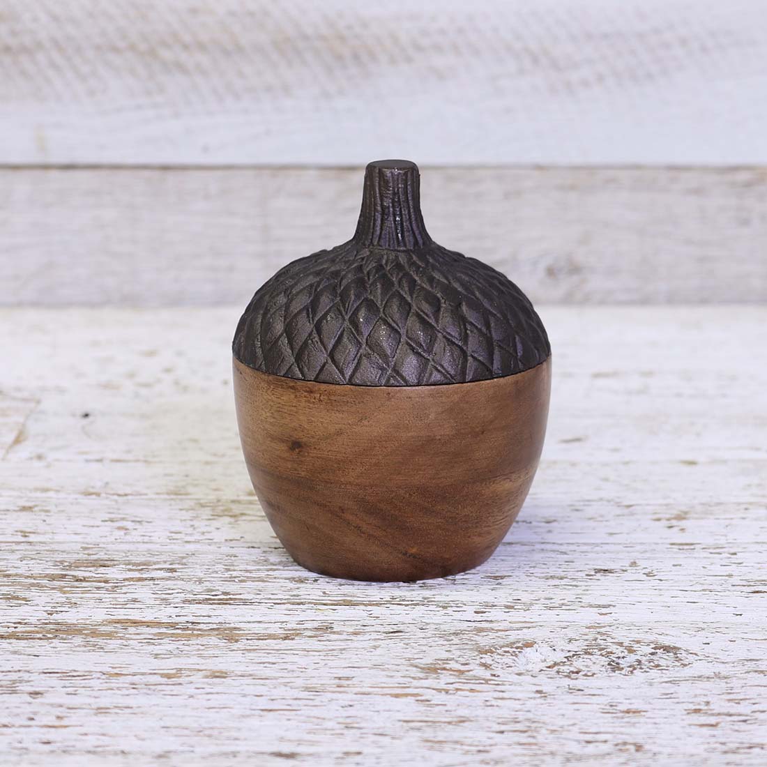 Decorative Acorn Box with Metal Lid - Cracker Barrel