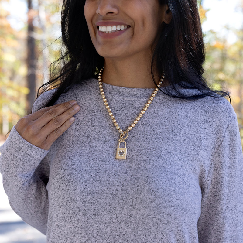 Gold Heart Bling Locket Toggle Necklace - Cracker Barrel