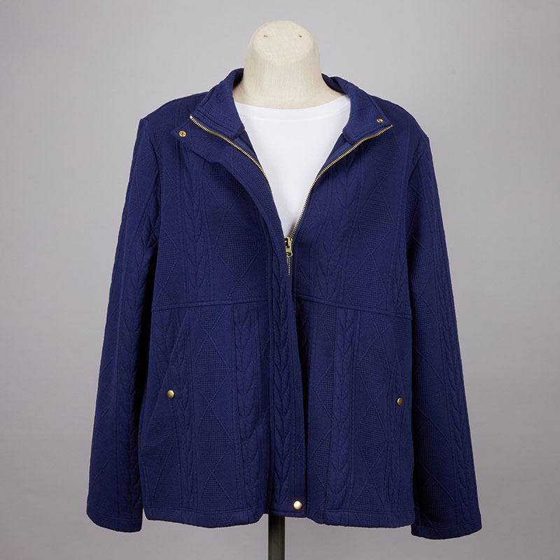 Navy Texture Knit Jacket - Cracker Barrel