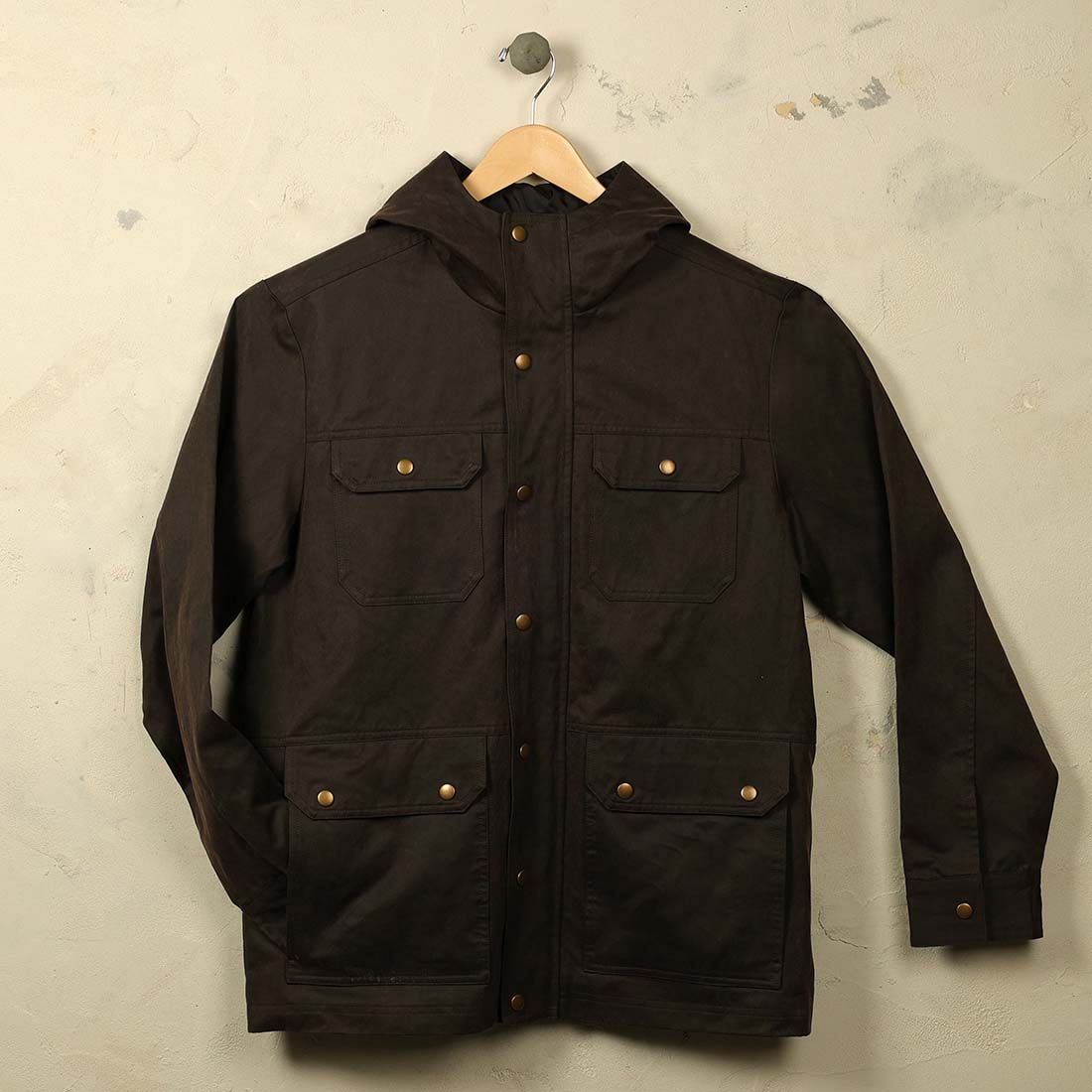 Waxed Cotton Utility Hooded Jacket - Cracker Barrel