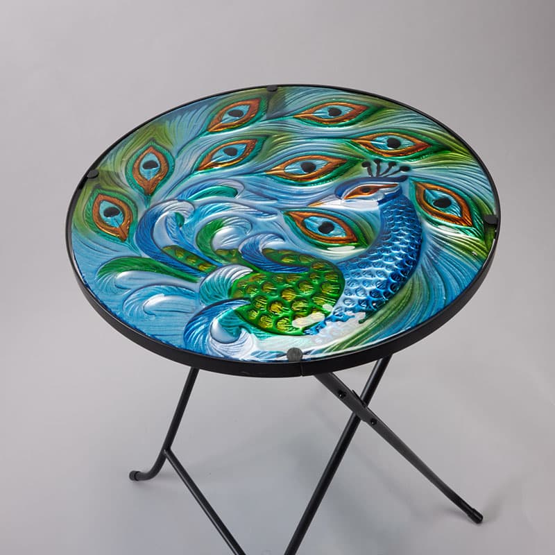 Peacock Metal and Glass Foldable Side Table Cracker Barrel