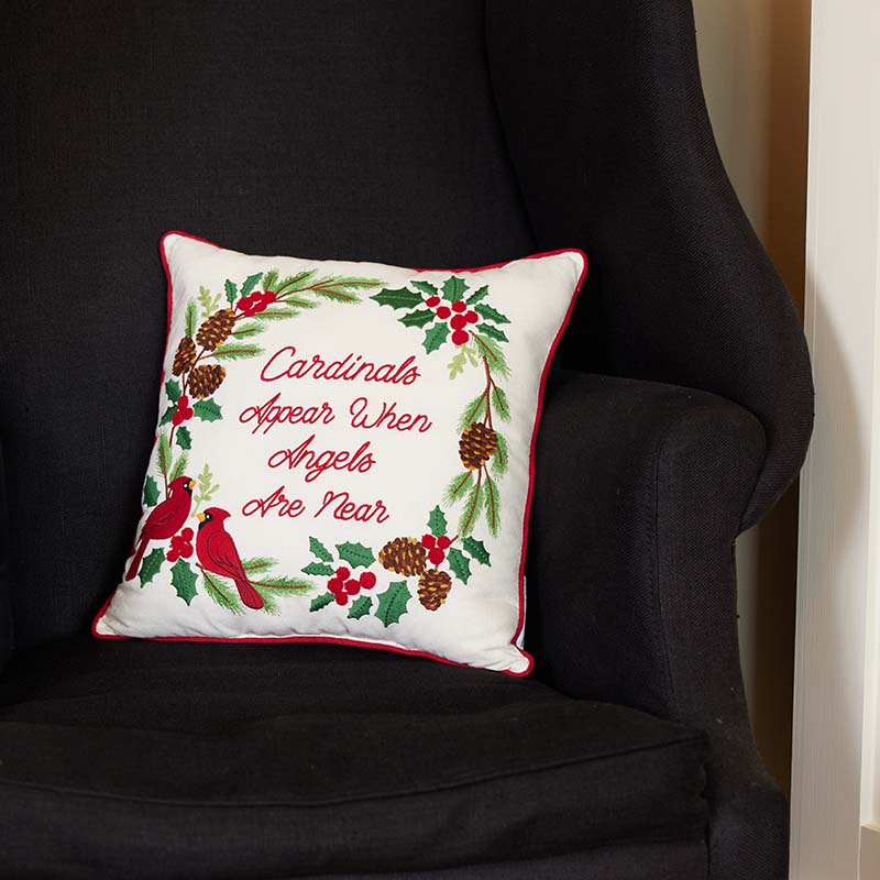 Cardinal Wreath Embroidered Pillow - Cracker Barrel