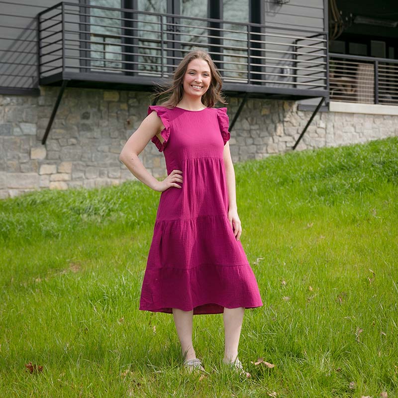 Berry Gauze Flutter Sleeve Dress - Cracker Barrel