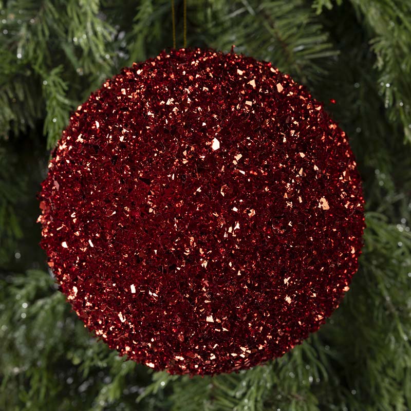 Jumbo Red Tinsel Ball Ornament - Cracker Barrel