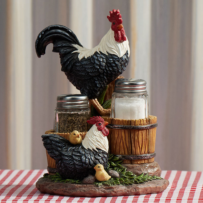 Rooster Salt and Pepper Set with Holder - Cracker Barrel