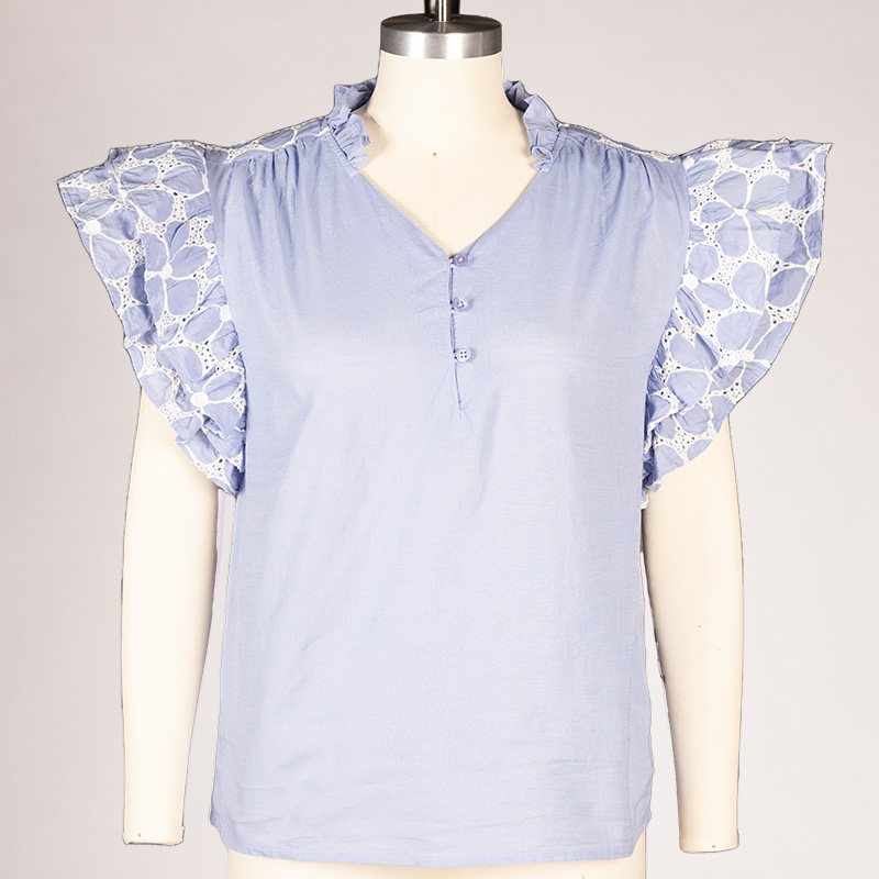 Blue Eyelet Ruffle Sleeve Top - Cracker Barrel
