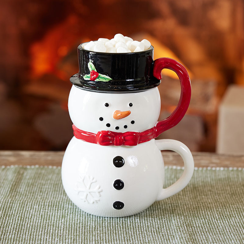 Stoneware Snowman Mugs- Set of 2 - Cracker Barrel