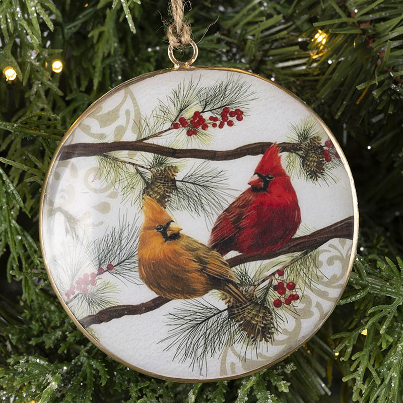 Cardinals Metal Disc Ornament - Cracker Barrel