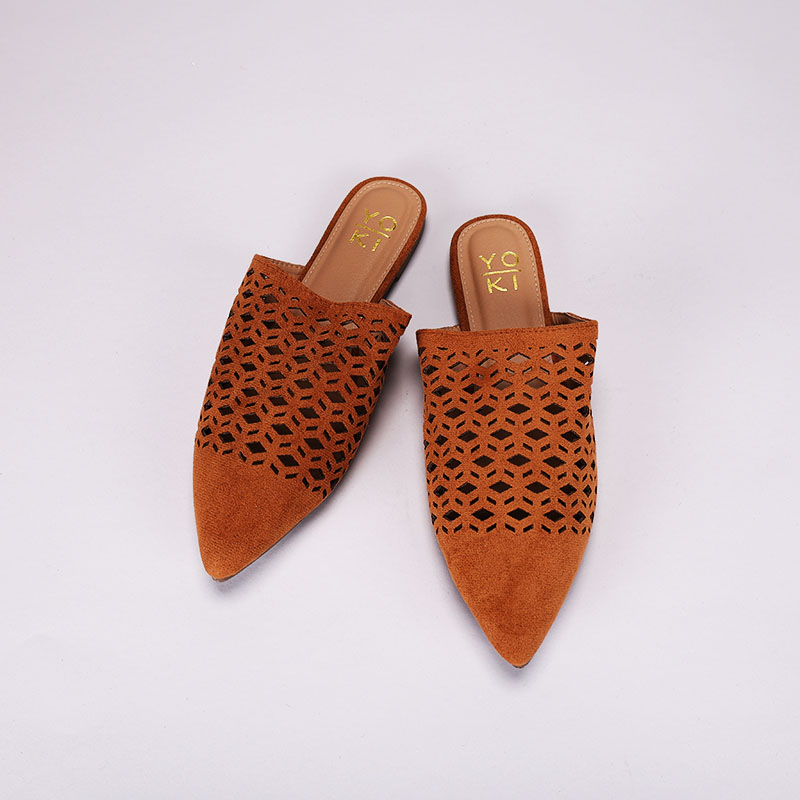 Cognac Laser Cut Mule Slides - Cracker Barrel