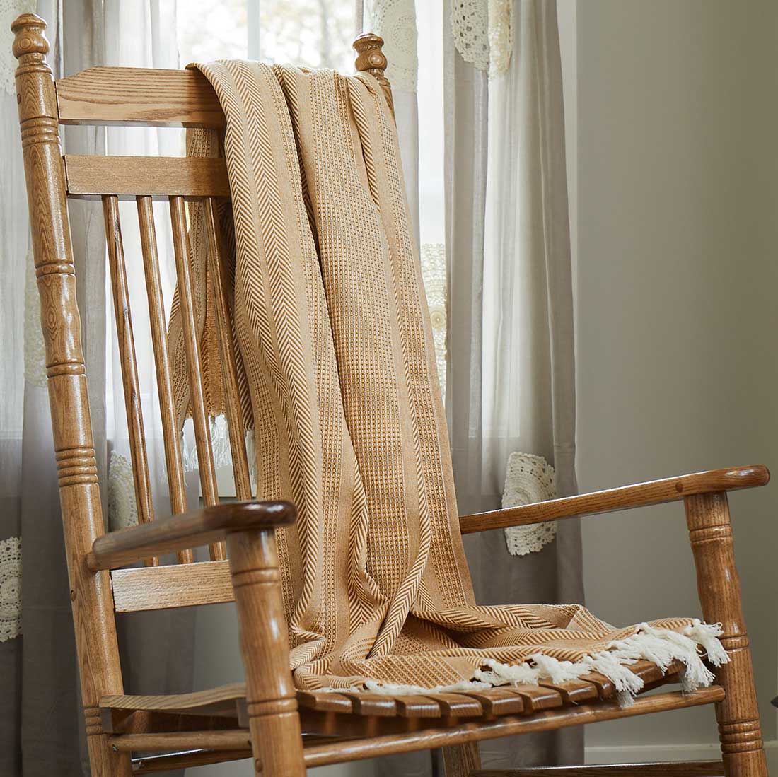 Cotton Woven Jacquard Throw - Yellow - Cracker Barrel