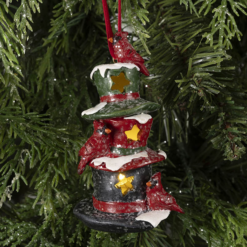 LED Stacked Snowman Hats Ornament - Cracker Barrel