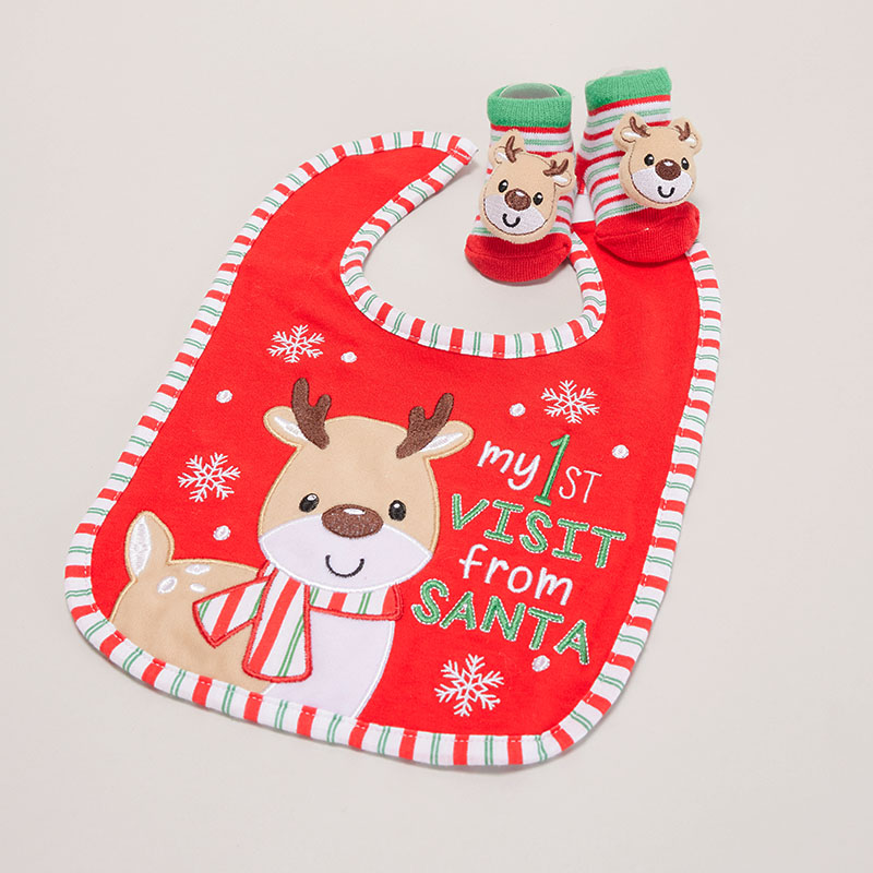 Reindeer My First Bib Rattle Sock Set - Cracker Barrel