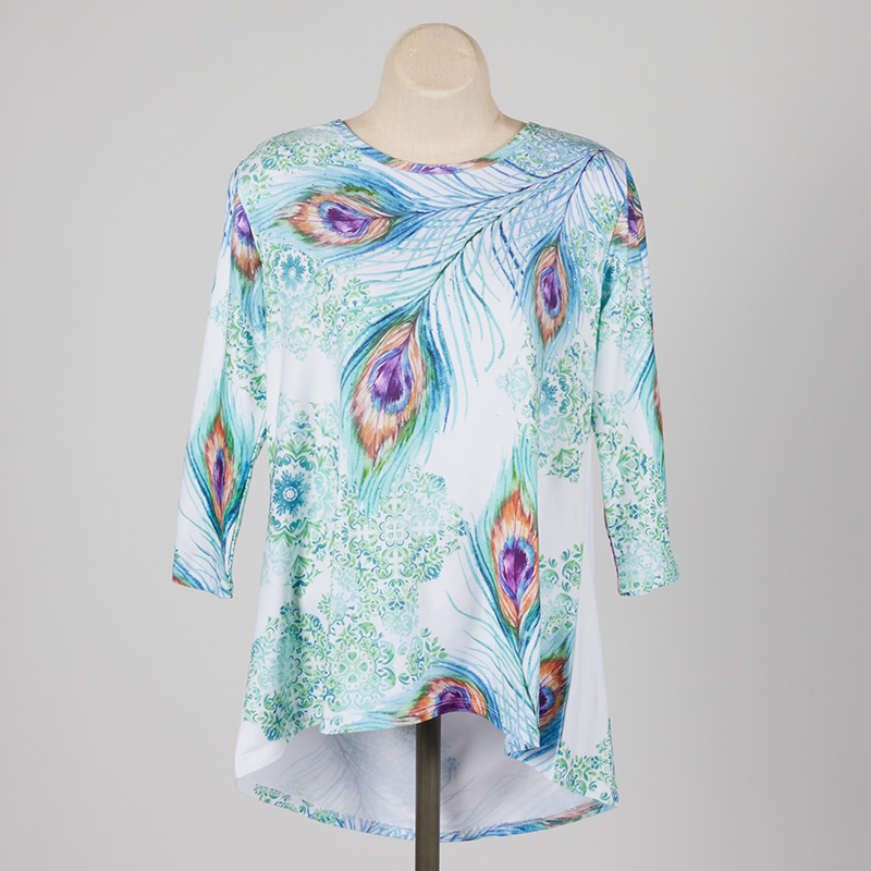 Peacock Print White Top - Cracker Barrel