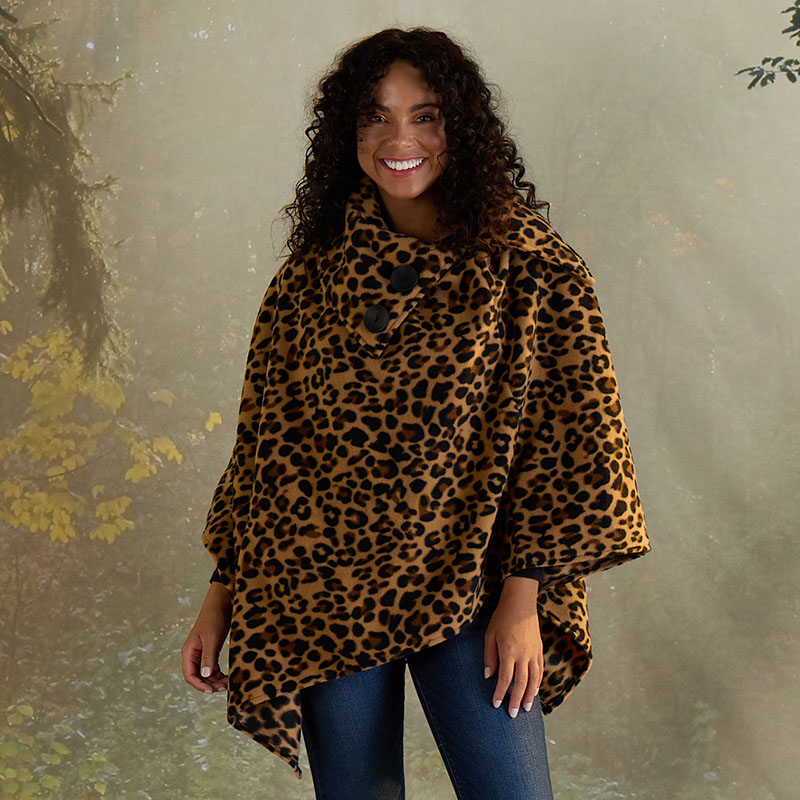 Leopard Print Poncho - Cracker Barrel