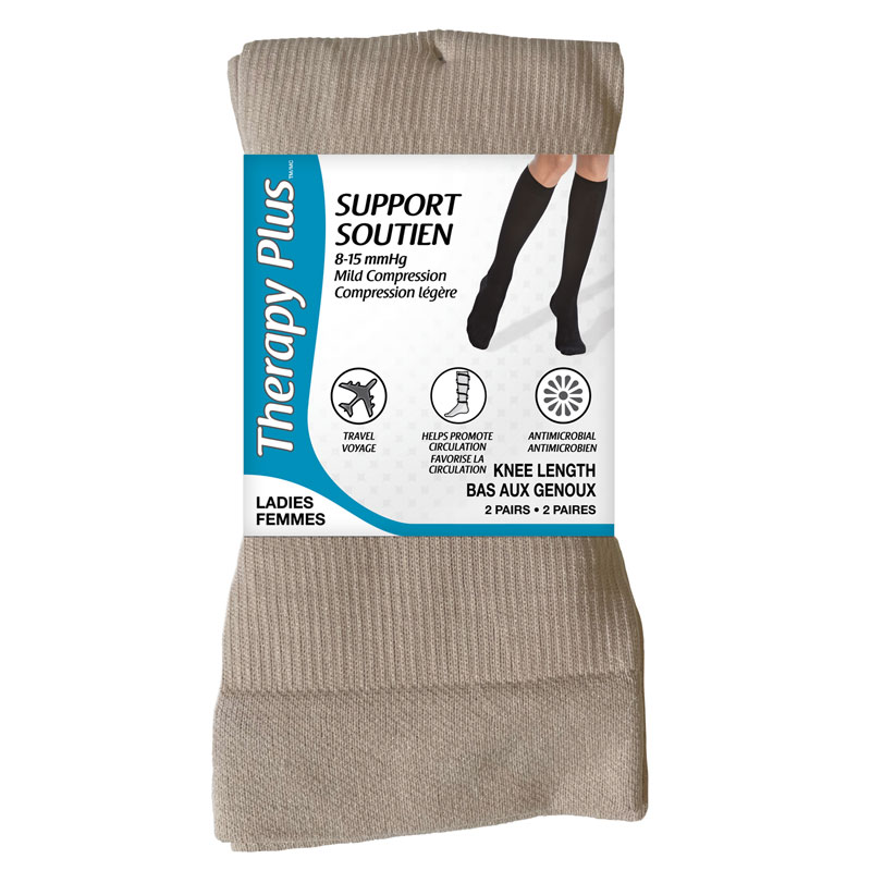 Therapy Plus Support Diabetic Compression Socks - Women's - Tan - 2 pairs