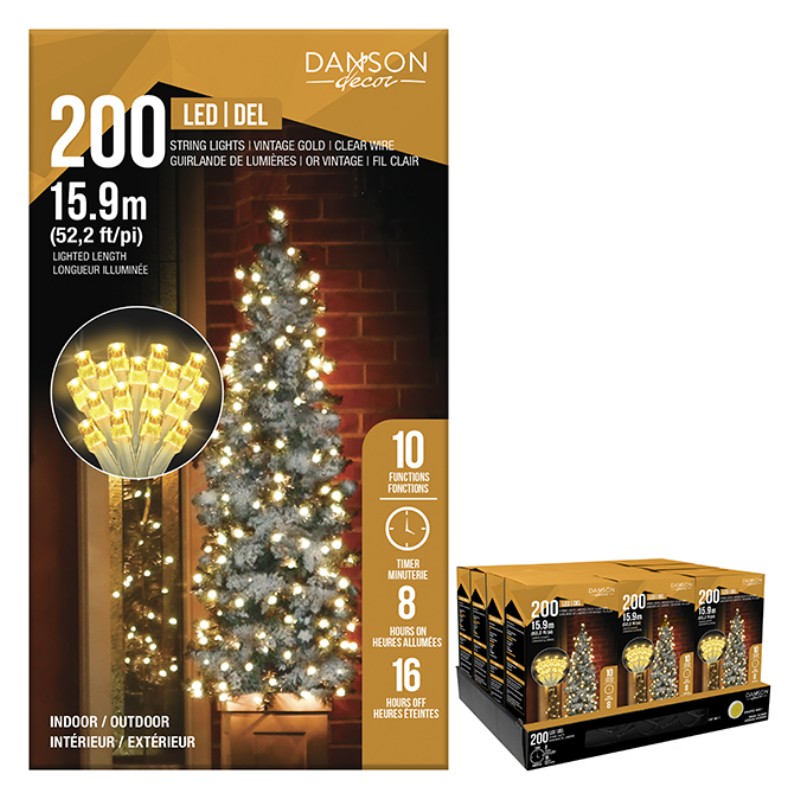 Danson Indoor/Outdoor 5mm LED String Lights with Timer - Vintage Gold ...