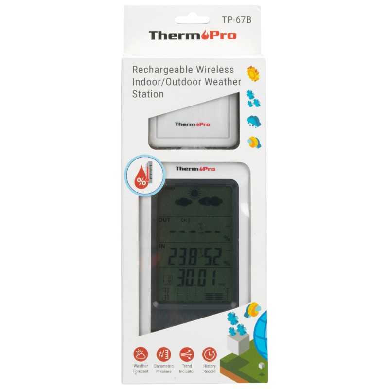 ThermoPro Rechargeable Wireless Indoor/Outdoor Weather Station - White ...
