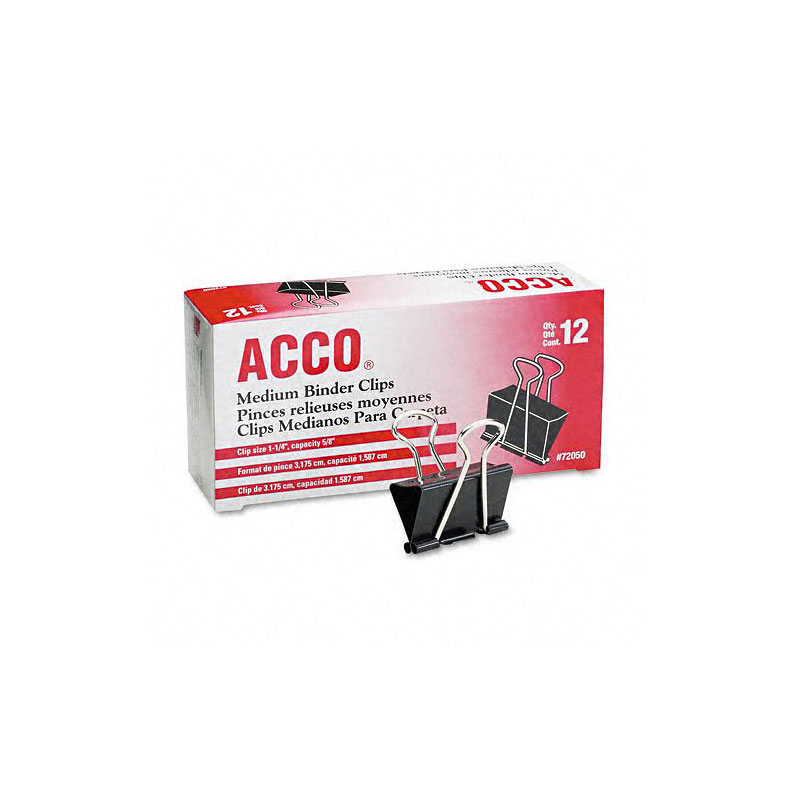 ACCO BINDER CLIPS BLK MED 114IN/12'S