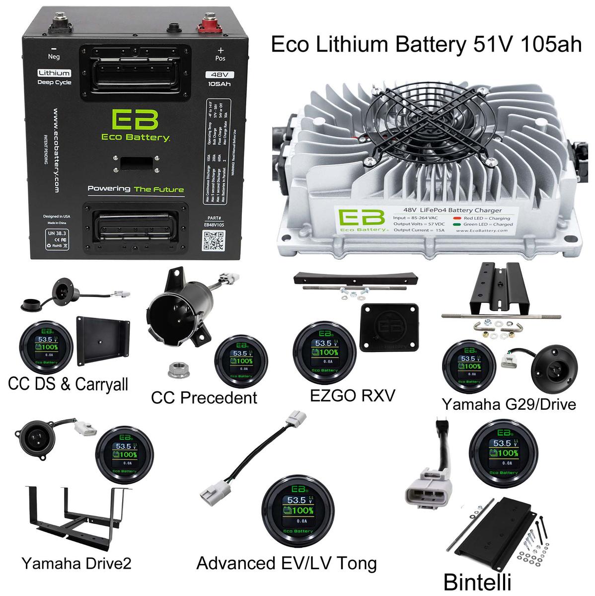 Eco Battery 51V 105AH Kits – Thru Hole Style with Charger - Nivel Parts